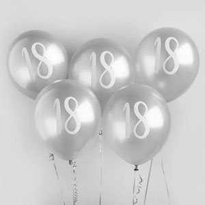 Silver 18th Birthday Balloons - Happy Birthday 18 Balloons - Pack of 5 ...